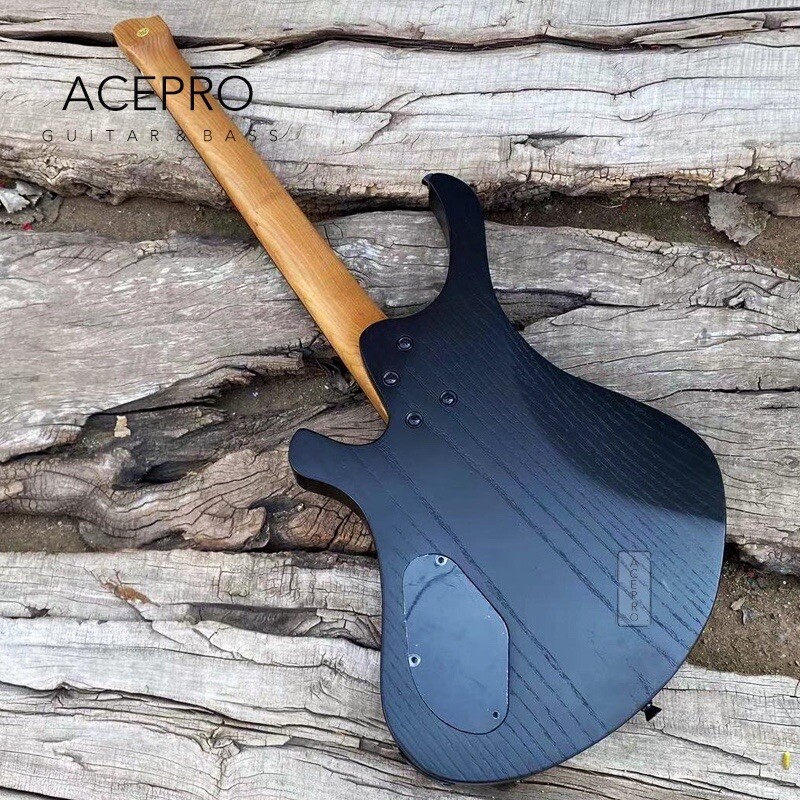 Acepro Headless Electric Guitar Ash Body Stainless Steel Frets Roast ...