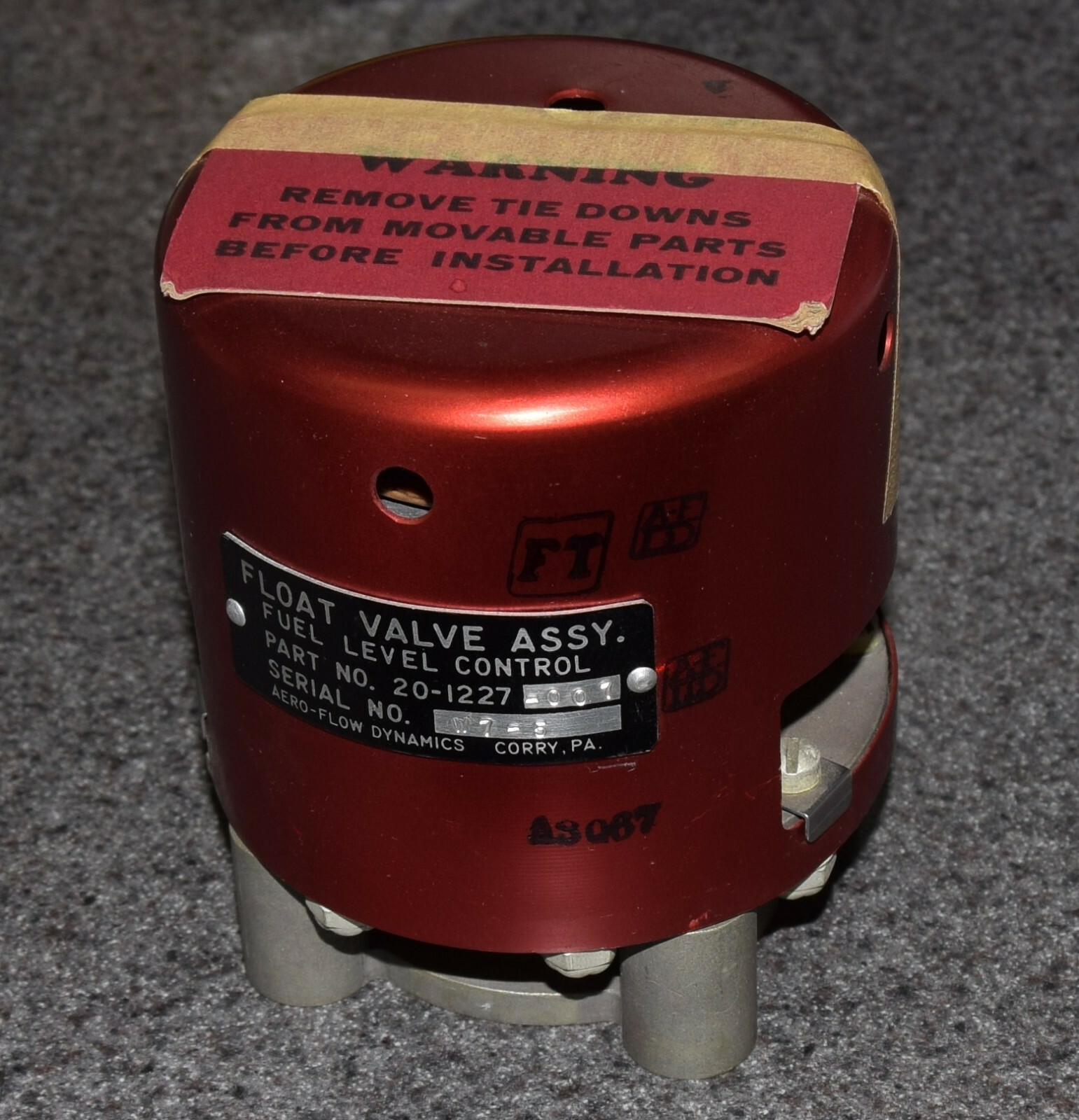 AIRCRAFT AERO-FLOW DYNAMICS 20-1227-007 FUEL LEVEL CONTROL FLOAT VALVE ...