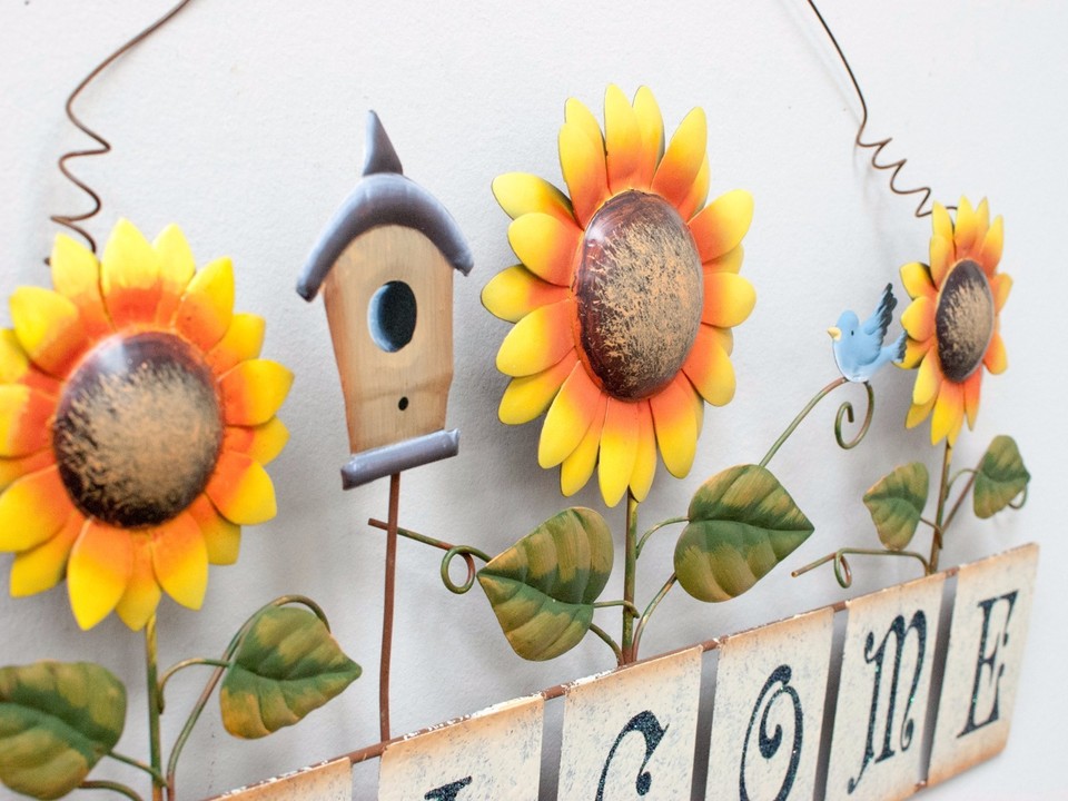 Large Spring Garden Sunflower Welcome Sign Wall Décor 22"L X 11.25"H | eBay