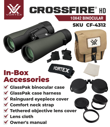 Vortex Optics Crossfire HD 10x42 Green Binocular w/ Free Hat Camo ...