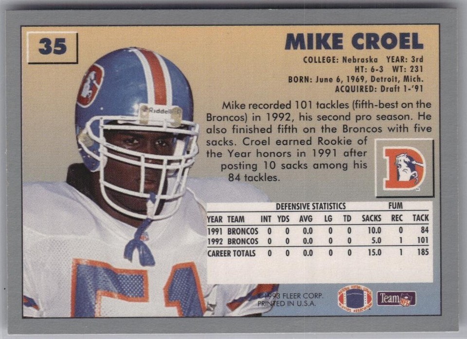 1993 Fleer Football Card #35 Mike Croel | eBay