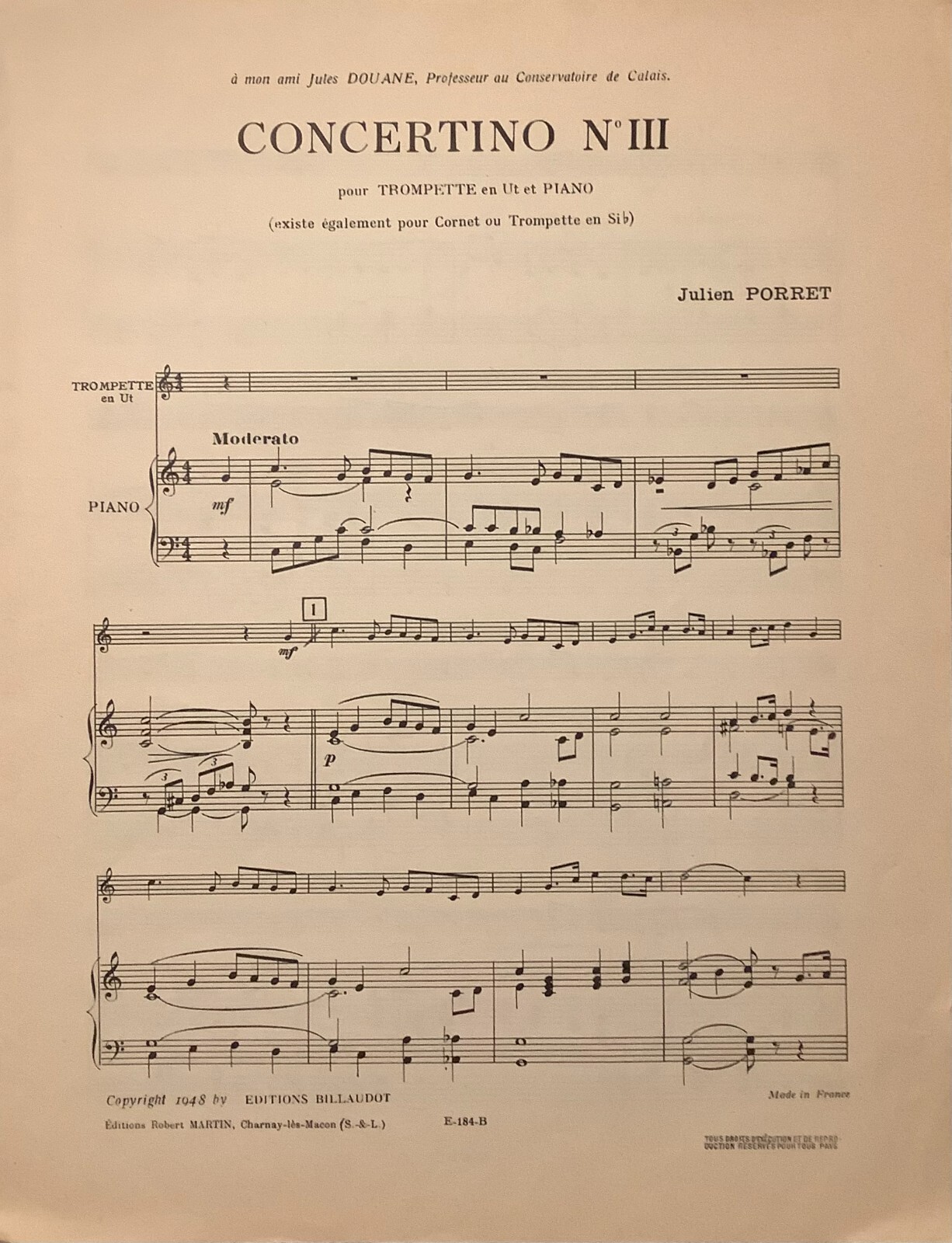 CONCERTINO No. III for Bb Trumpet or C Trumpet & Piano - Julien Porret ...
