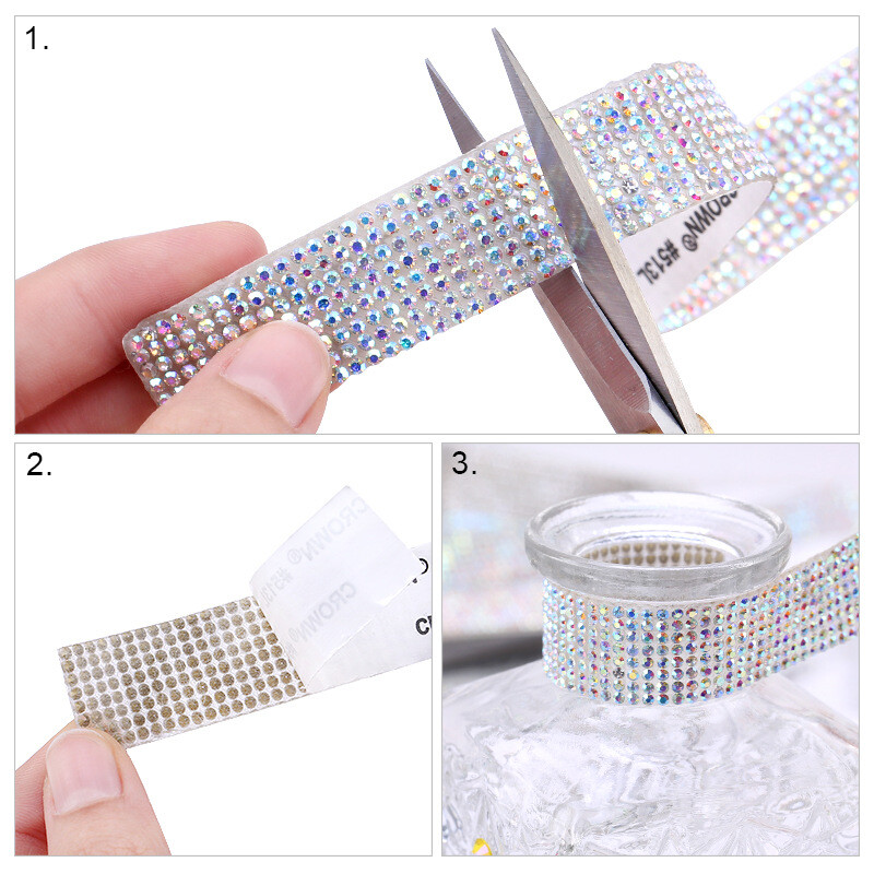 3 Yards Self Adhesive Shiny Crystal Rhinestone Diamond Ribbon Decor ...