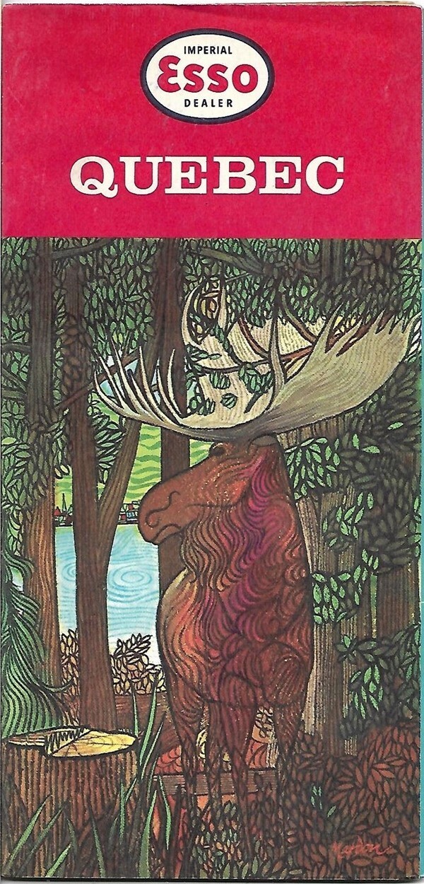 1958 IMPERIAL OIL ESSO Moose Road Map QUEBEC Montreal Canada Labrador ...