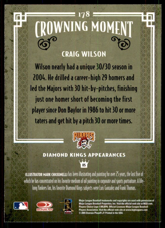 2005 Donruss Diamond Kings - MINT Craig Wilson Pittsburgh Pirates #178 ...