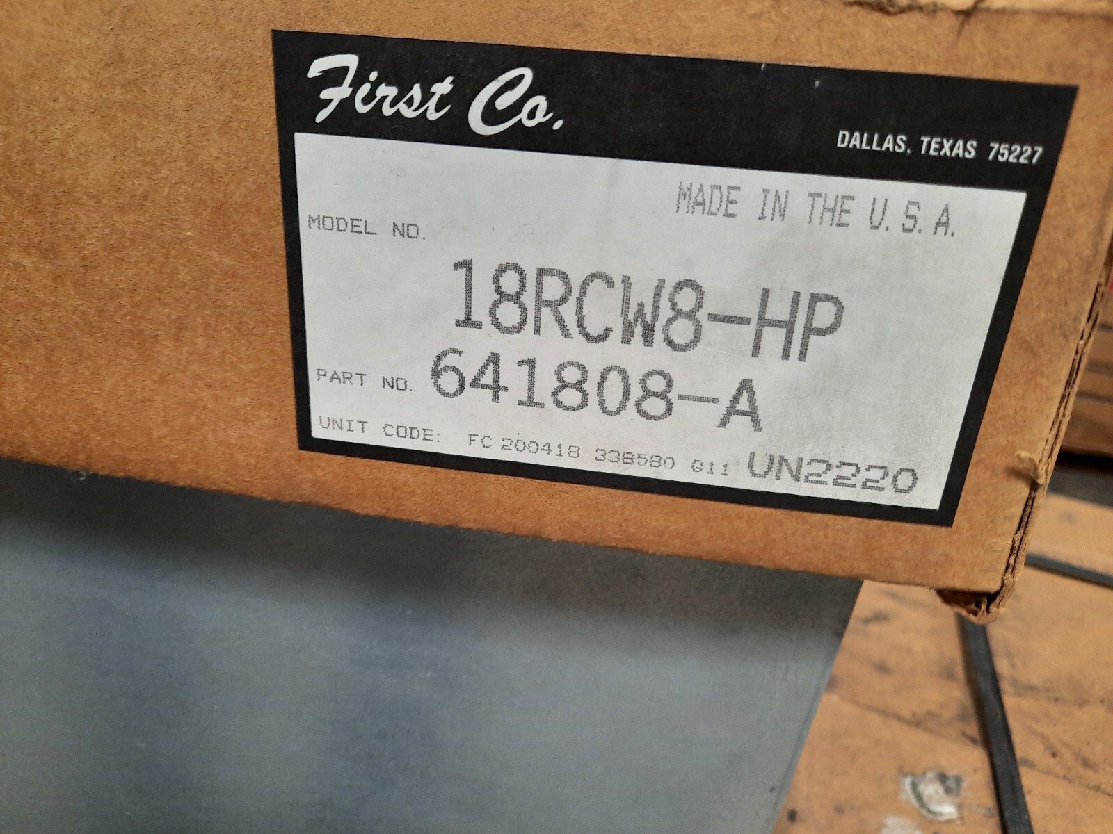 FIRST COMPANY 18RCW8HP VERTICAL FAN COIL 18,000 BTU - W/8 KW HEAT - BR2 ...