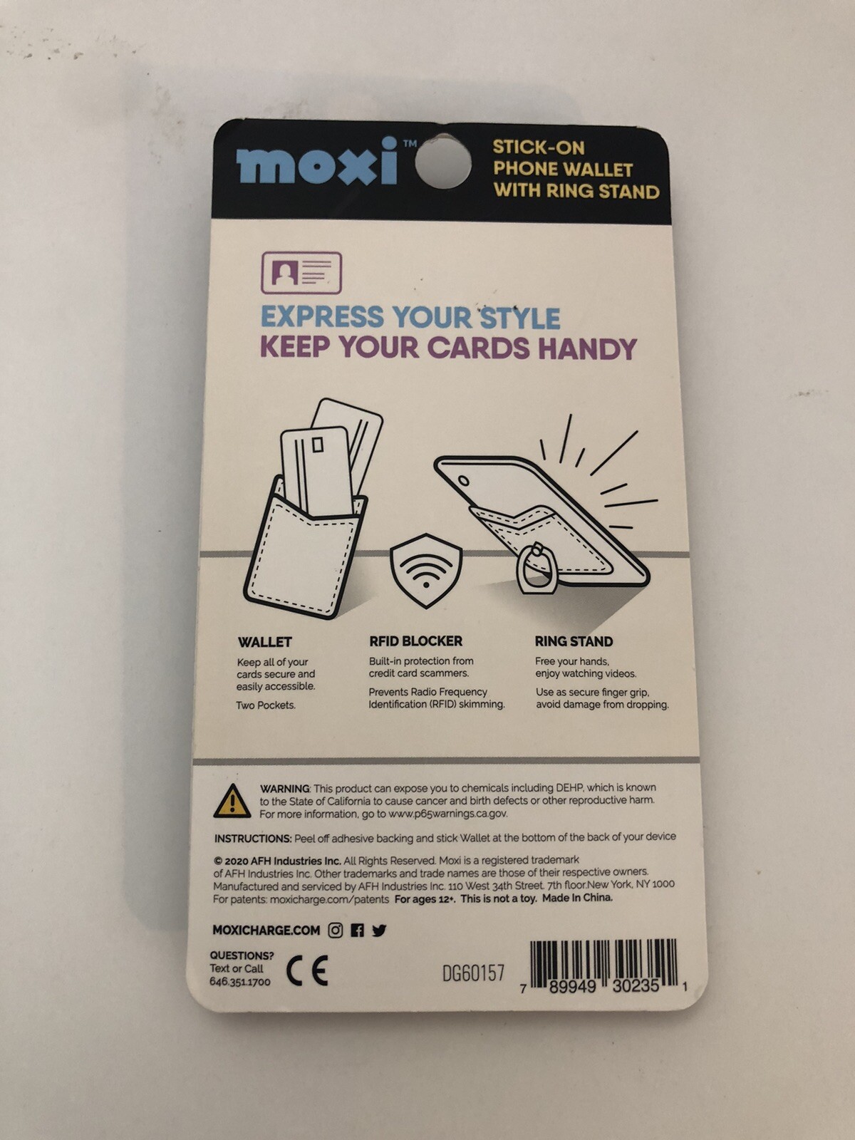 moxi | Stick-On Phone Wallet With Ring Stand - Silver - RFID Blocker ...