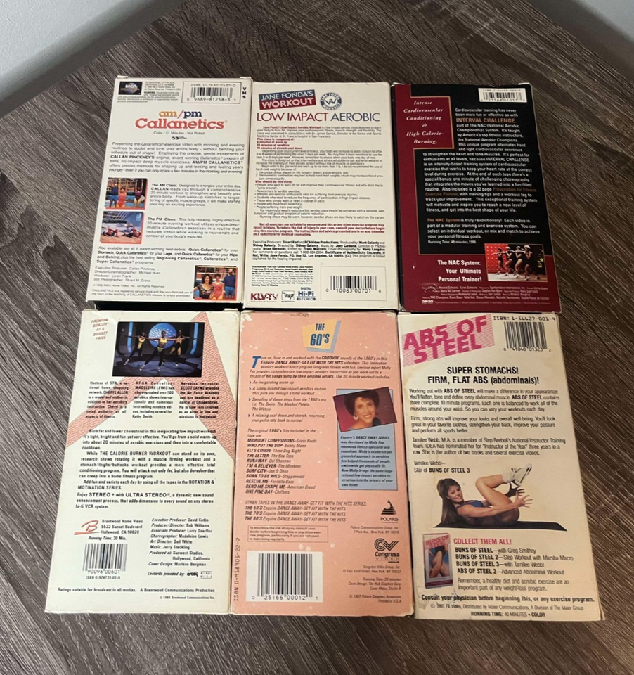 (6) VINTAGE VHS WORKOUT TAPES LOT DANCE AWAY ABS OF STEEL AEROBIC ...