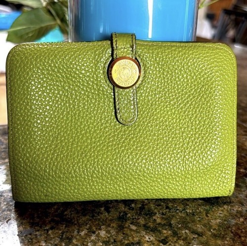 HERMÈS RARE Light Lime Green Compact International Leather Wallet | eBay