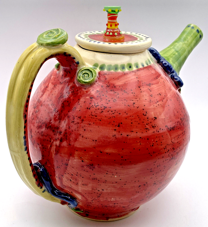 Deb Babcock ~ Blue Sky Art Pottery ~ Handmade Whimsical Teapot 8" tall ...