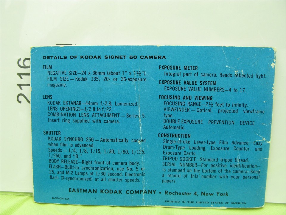 Kodak Signet 50 35mm Camera Original Instruction Manual | eBay