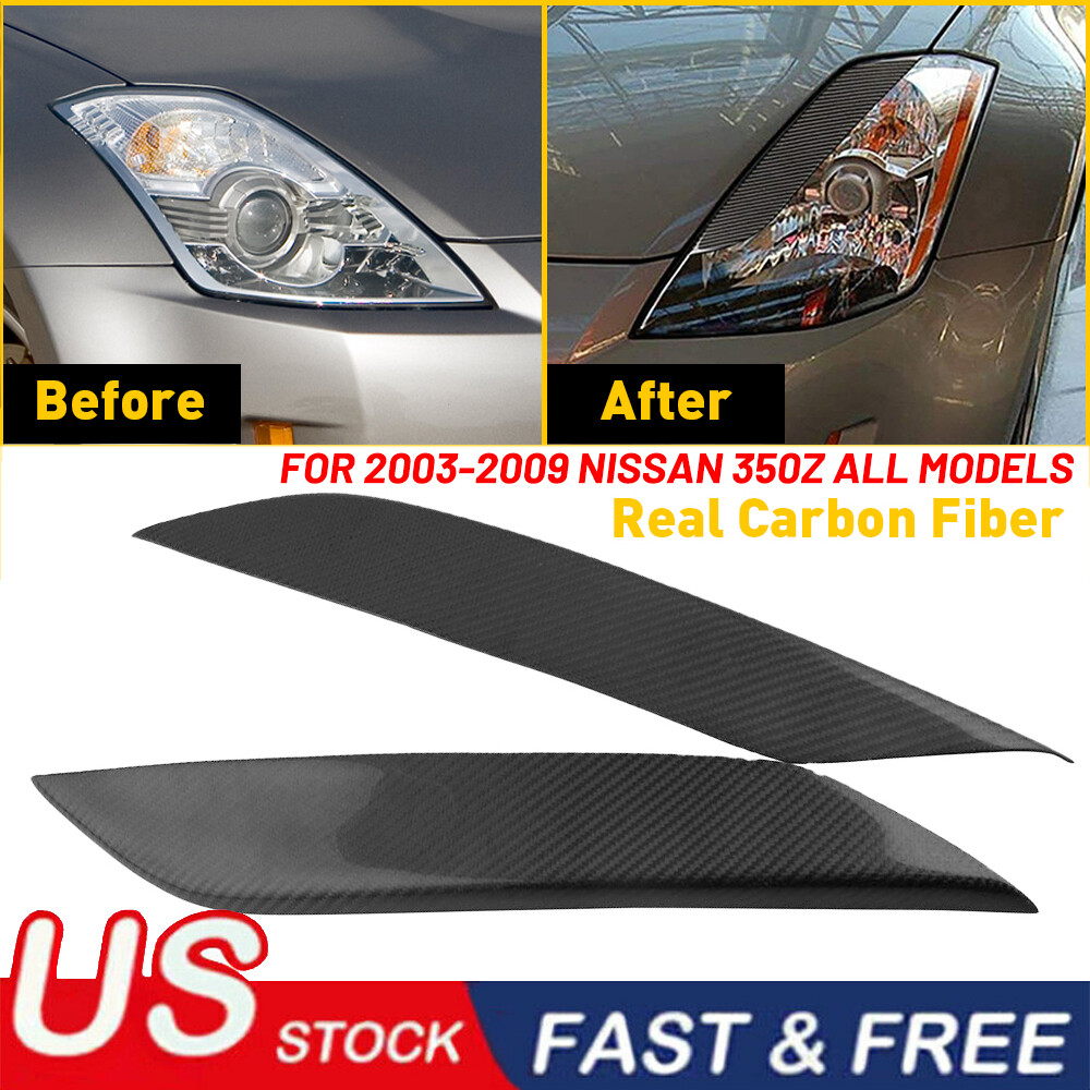 Fits 2003-2009 350Z Headlight Eyelids Eyebrow Cover Trim Real Carbon ...