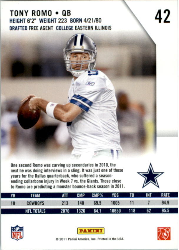 2011 Rookies and Stars Dallas Cowboys Football Card #42 Tony Romo | eBay