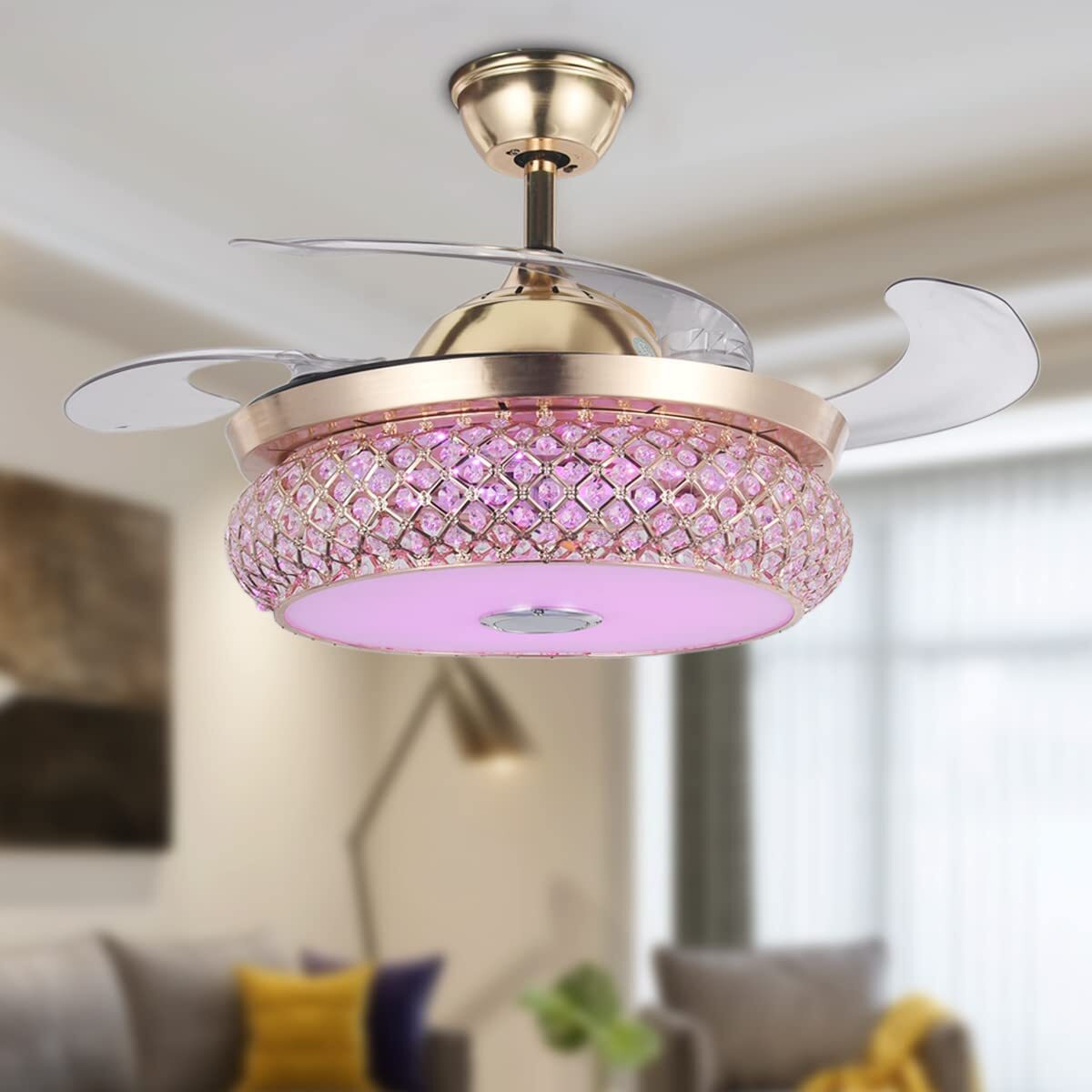 Purple Chandelier Crystal Ceiling Fan | Shelly Lighting
