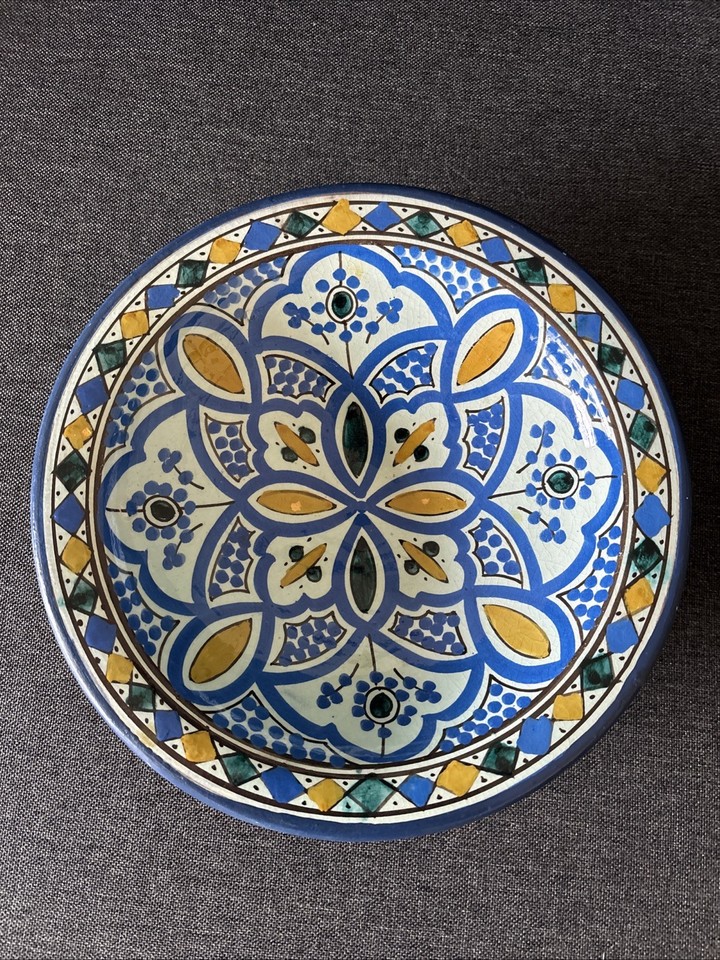 Moroccan Art Pottery Bowl SAFI Blue Wall Plate Hand Painted Signed 9 ...