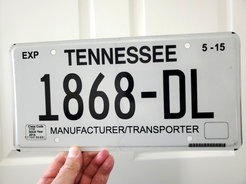 Tennessee Manufacturer Transporter Dealer Expired License Plate 1868-DL ...