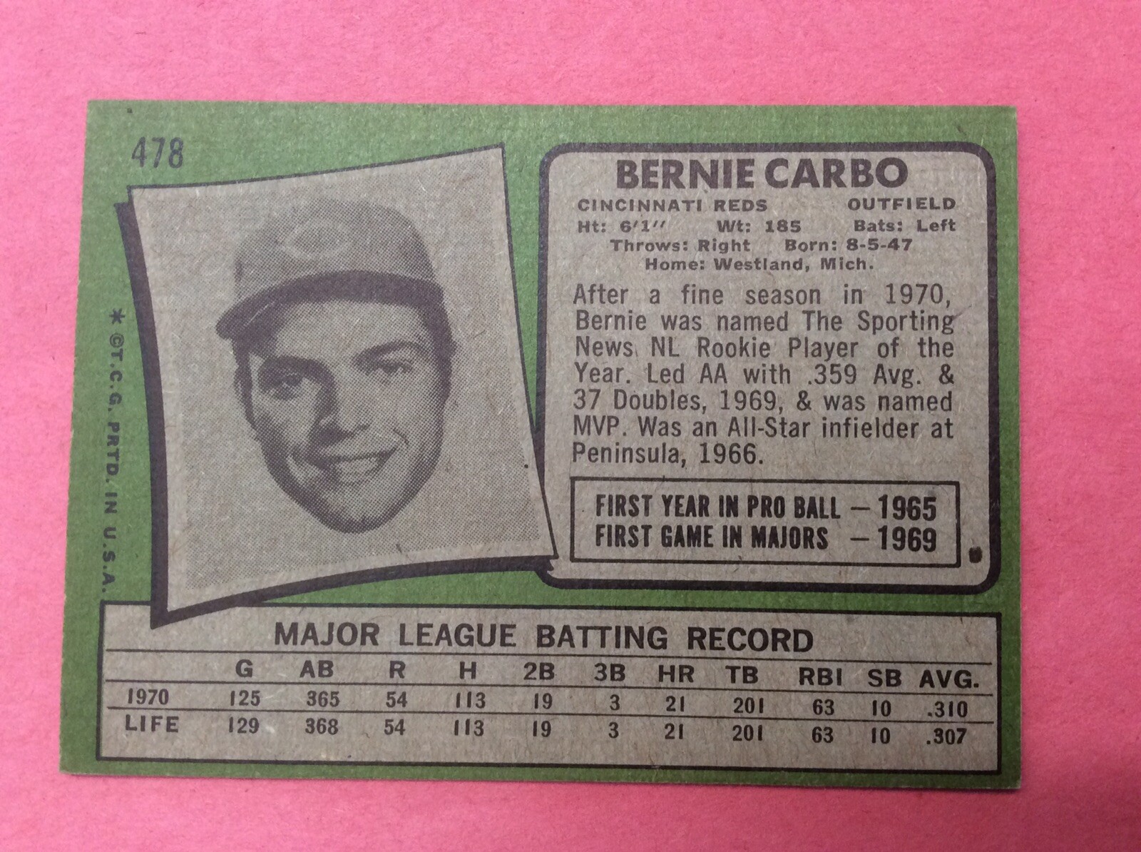 1971 Topps #478 Cincinnati Reds Bernie Carbo Autograph. | eBay