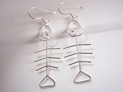 Wire Fish Bone Dangle Earrings 925 Sterling Silver Drop Corona Sun ...