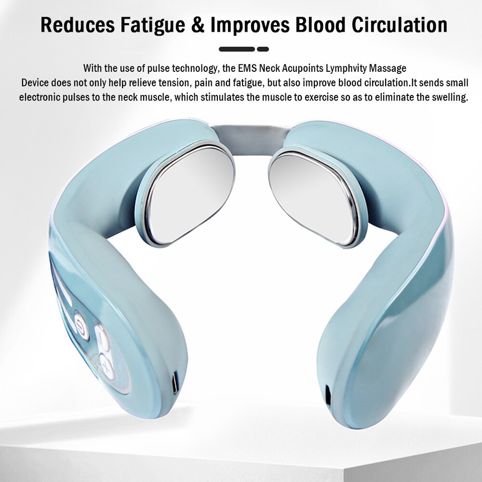 Electric Neck Acupoints Massager EMS Pulse 4 Modes Heating Pain Relief ...