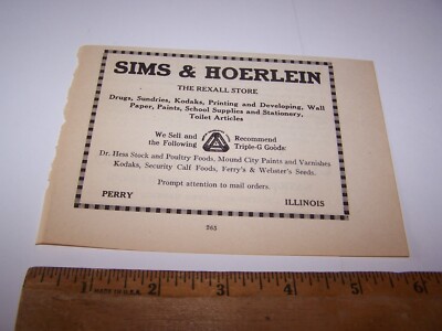 1919 SIMS & HOERLEIN THE REXALL STORE Paper Ad PERRY ILLINOIS | eBay