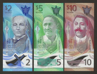 BARBADOS $2 $5 $10 Dollars 2022, P-80 81 82, UNC 3x Polymer Notes, New ...
