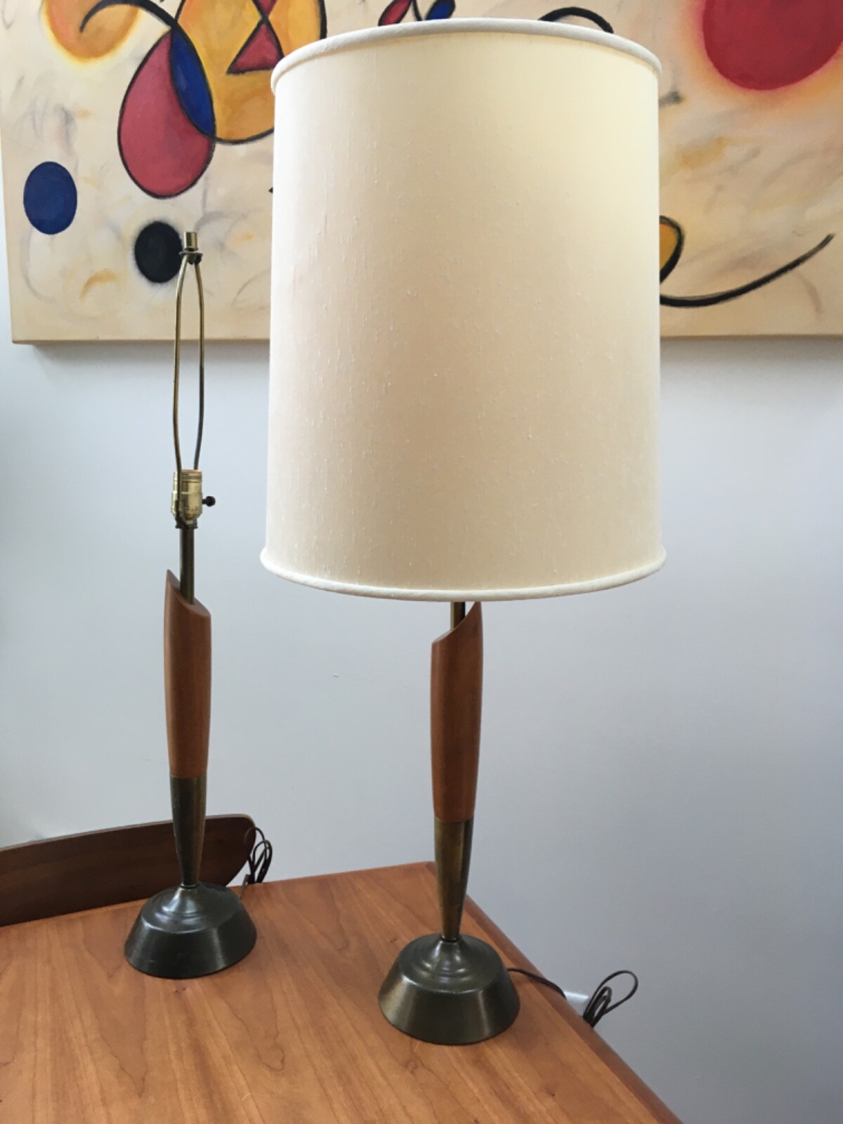 Pair of Mid-Century Atomic Space Age Walnut Brass Eames Era , MCM Table ...