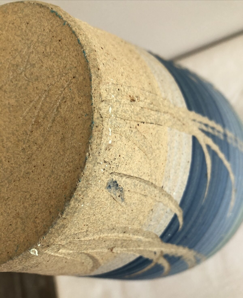 J Gasser Pottery Vase Beach Sea Oats Scene Incised Blues Ribbed Signed ...