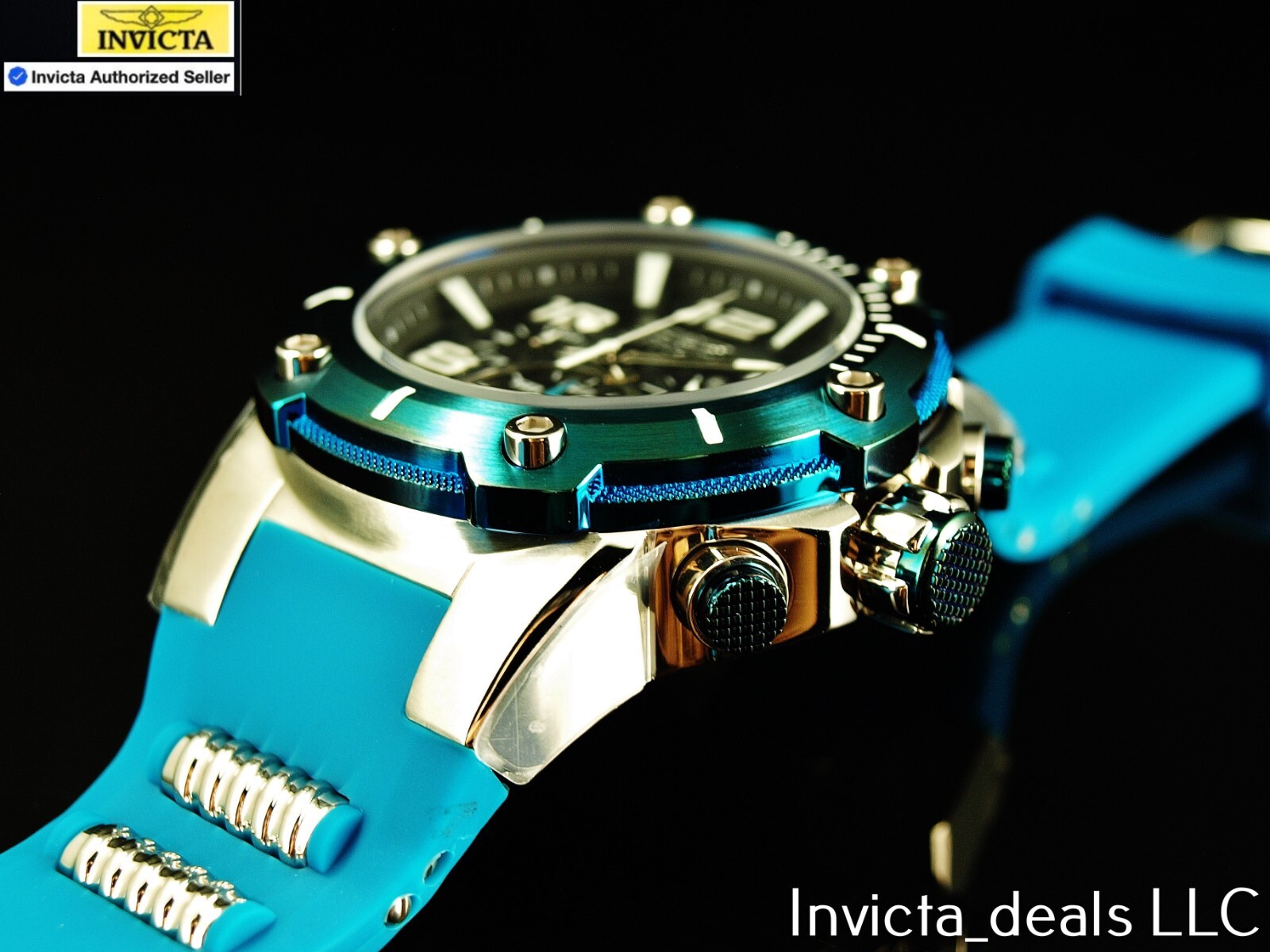 Invicta Men's 52mm SPEEDWAY VIPER Chronograph BLACK DIAL Green Tone SS ...