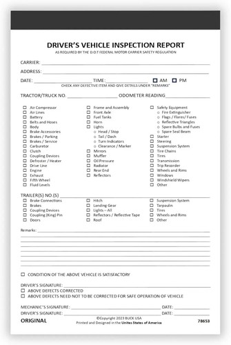 Detailed Driver Vehicle Inspection Report Book - 2-Ply 1 Pack, White ...