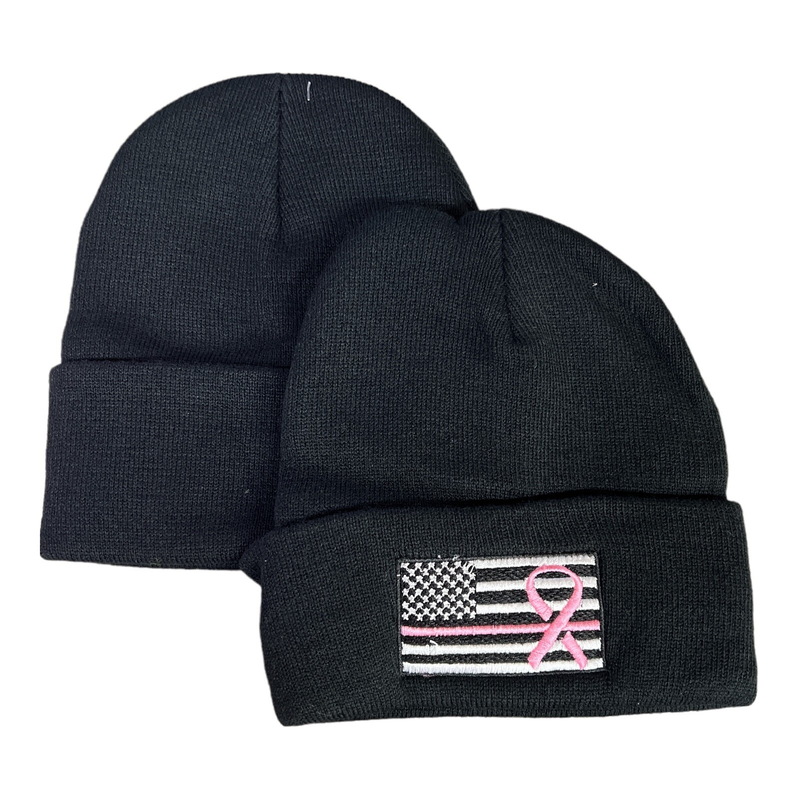 USA Flag BCA Embroidered Women's Cuffed Breast Cancer Awareness Beanie ...