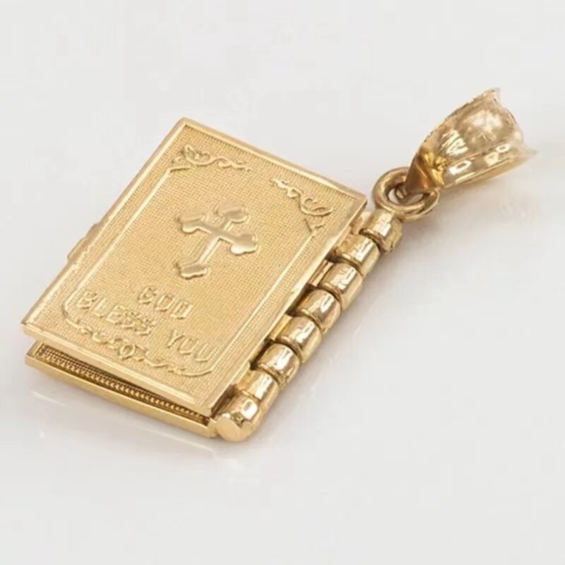 3D Gold Holy Bible Pendant Necklace Lord's Prayer Christian Jewelry ...