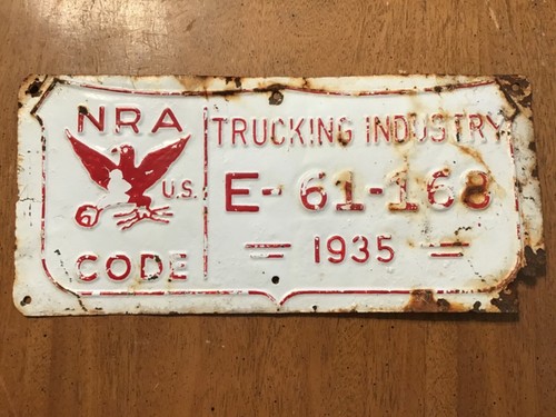 1935 NRA Trucking License Plate Booster Vintage National Recovery Act ...