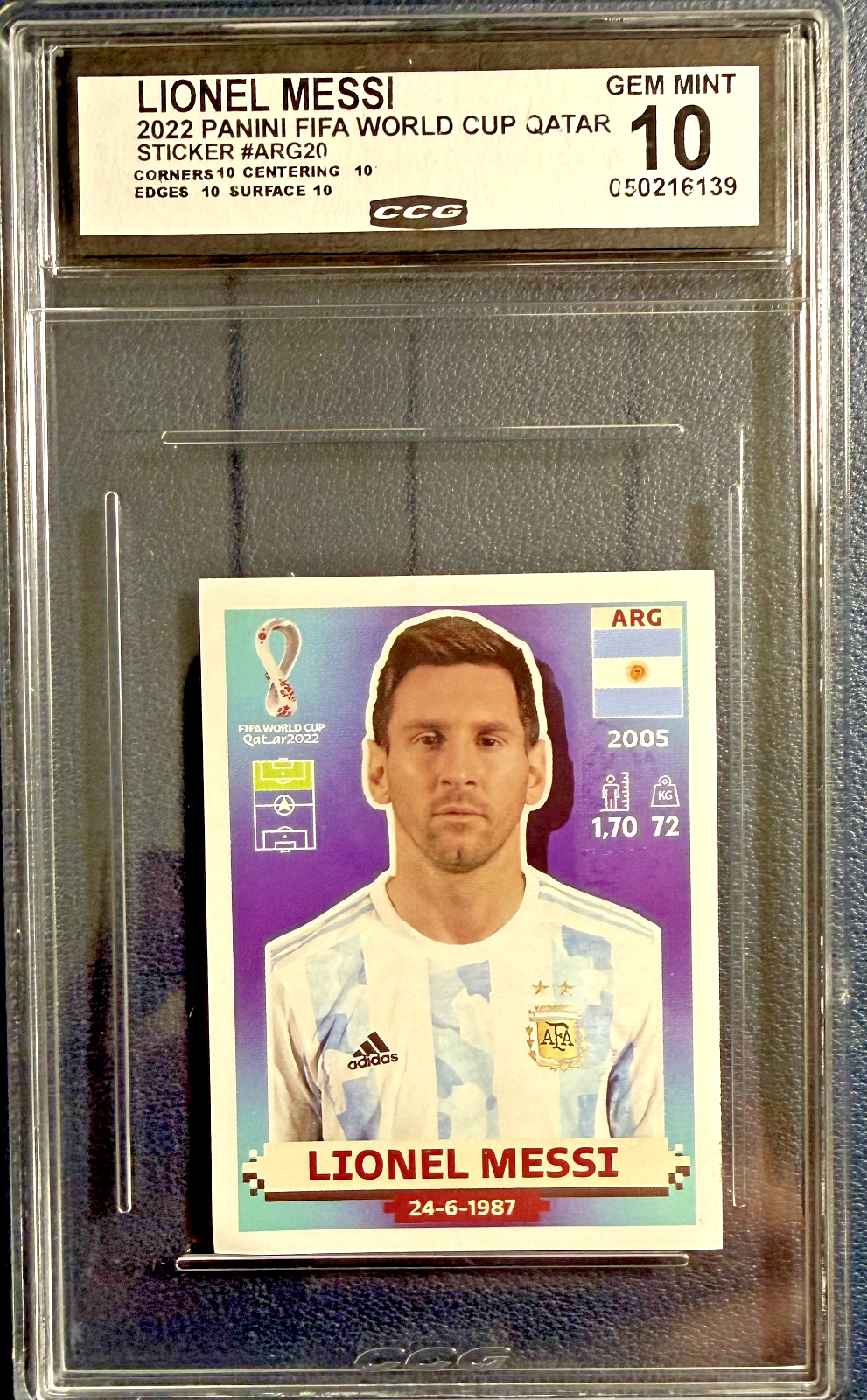 2022 Panini FIFA World Cup Qatar Lionel Messi “Gray Back” CCG GEM MINT ...