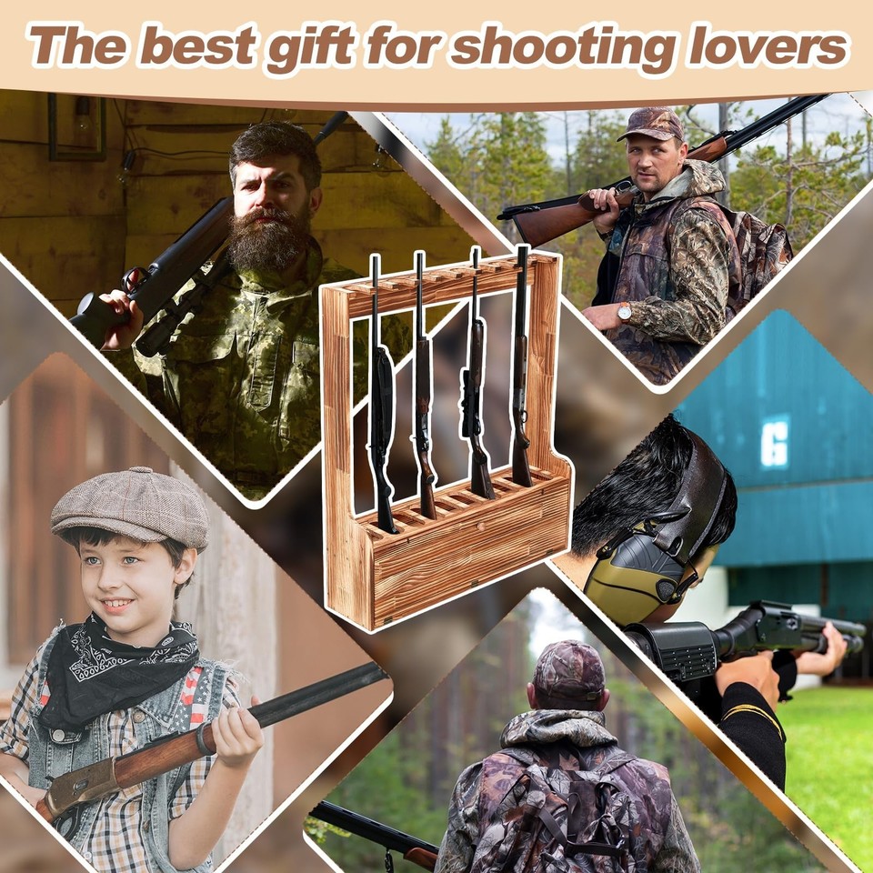Gun Rack Wooden Standing Floor Gun Display Storage Rifle Gun Garage ...