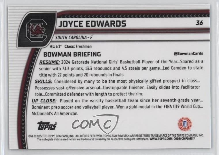 2024-25 Bowman U Chrome Sapphire Edition Joyce Edwards #36 19ot | eBay