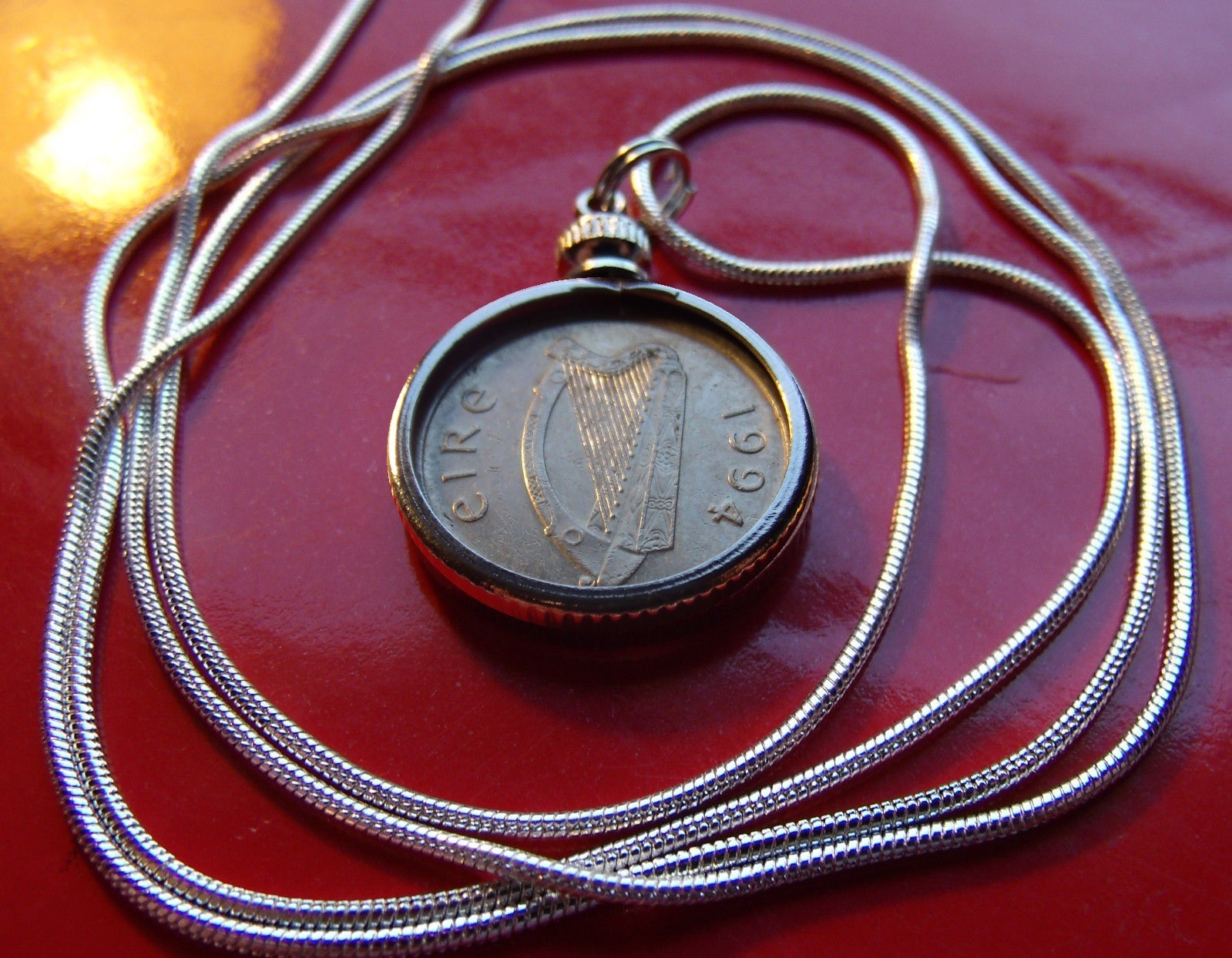Year 1994 Irish Lucky Coin Pendant on a 22" Sterling Silver Snake Chain ...