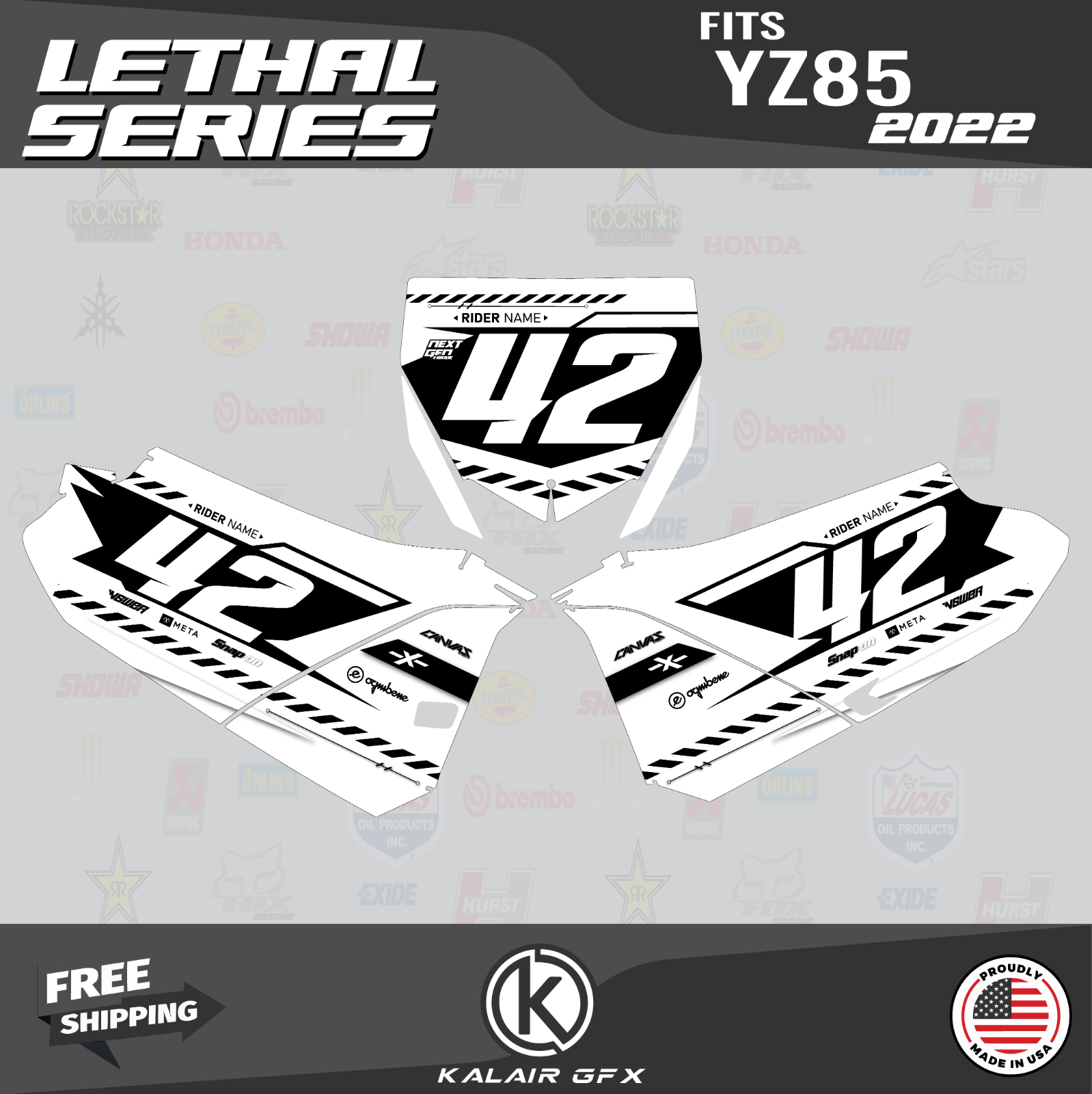 Graphics Kit for Yamaha YZ85 (2022 - 2023) YZ 85 Lethal Series - White ...