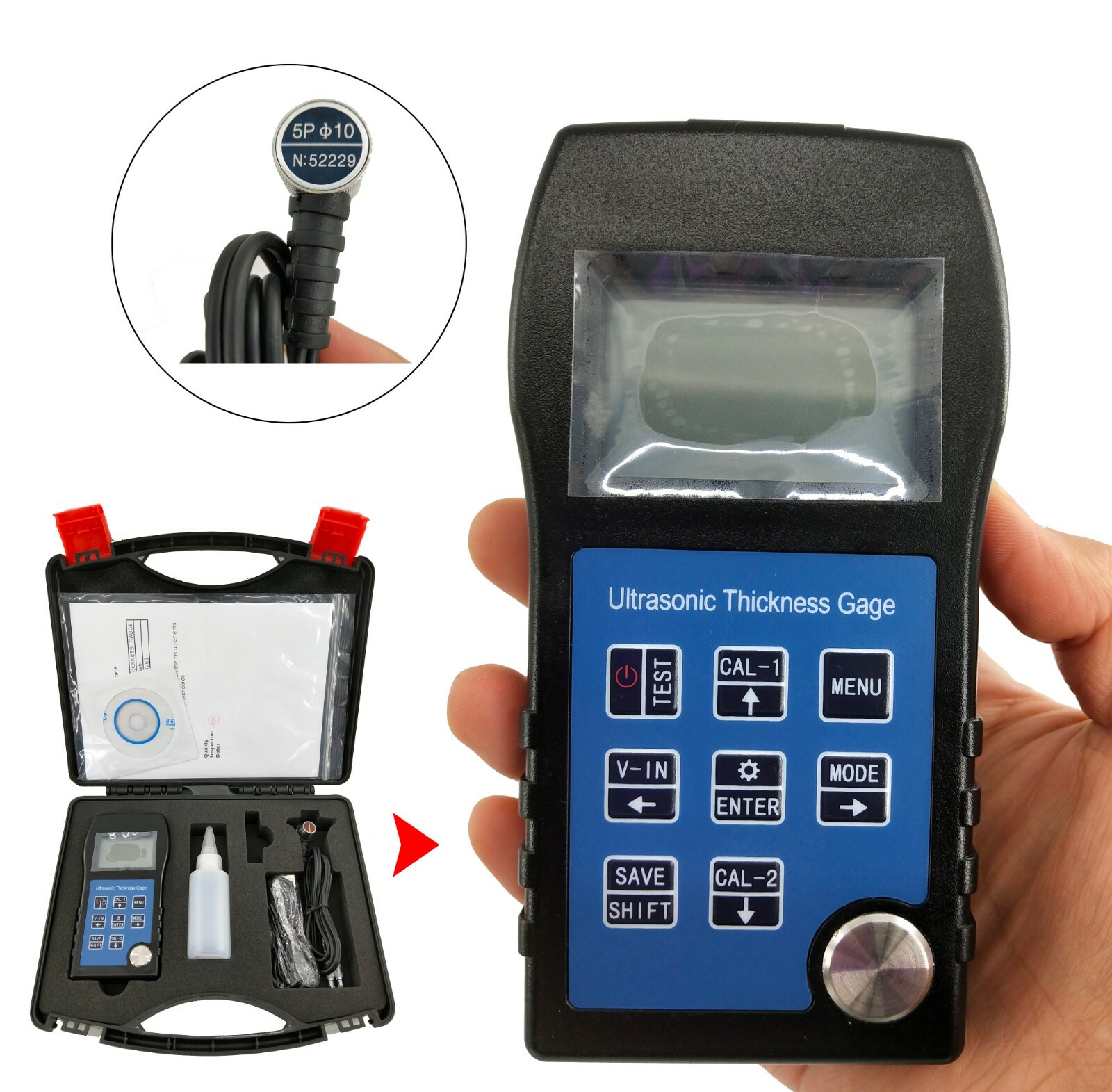 Digital Ultrasonic Thickness Gauge Meter Tester with 0.65 to 500mm (in ...