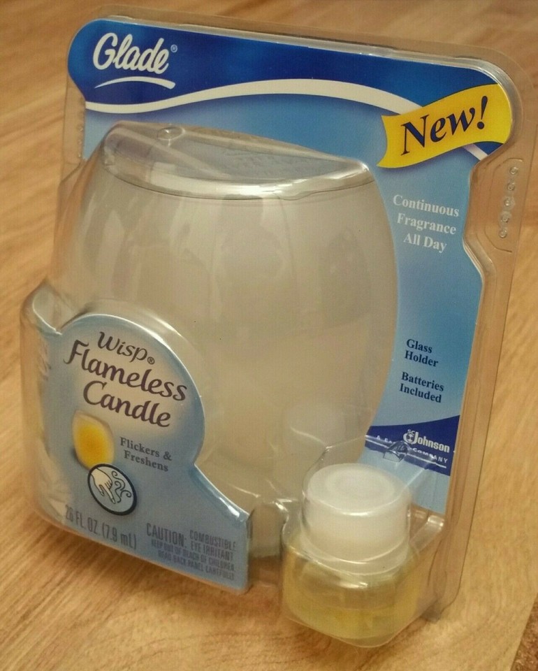 Glade Wisp Flameless Candle Glass Holder & Refill Clean Linen *NEW* | eBay