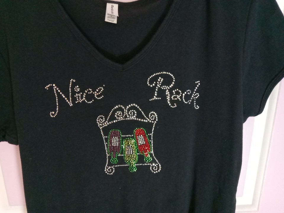 Ladies Large Rhinestone "Nice Rack" Winery Shirt. EUC Black With Loads ...