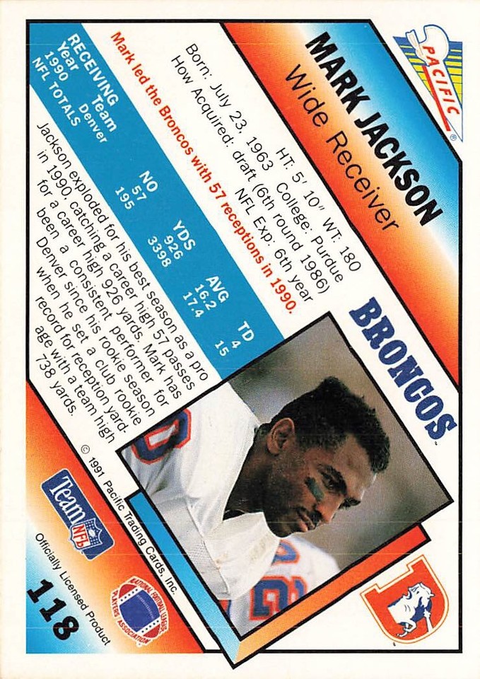 1991 Pacific #118 Mark Jackson Denver Broncos | eBay