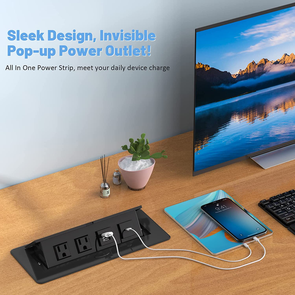 Pop up Power Strip with USB C Ports, Recessed Power Grommet Outlet Hub ...