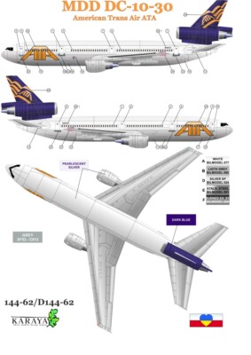 Karaya D144-62 1/144 Douglas DC-10-30 American Trans Air ATA Airlines ...