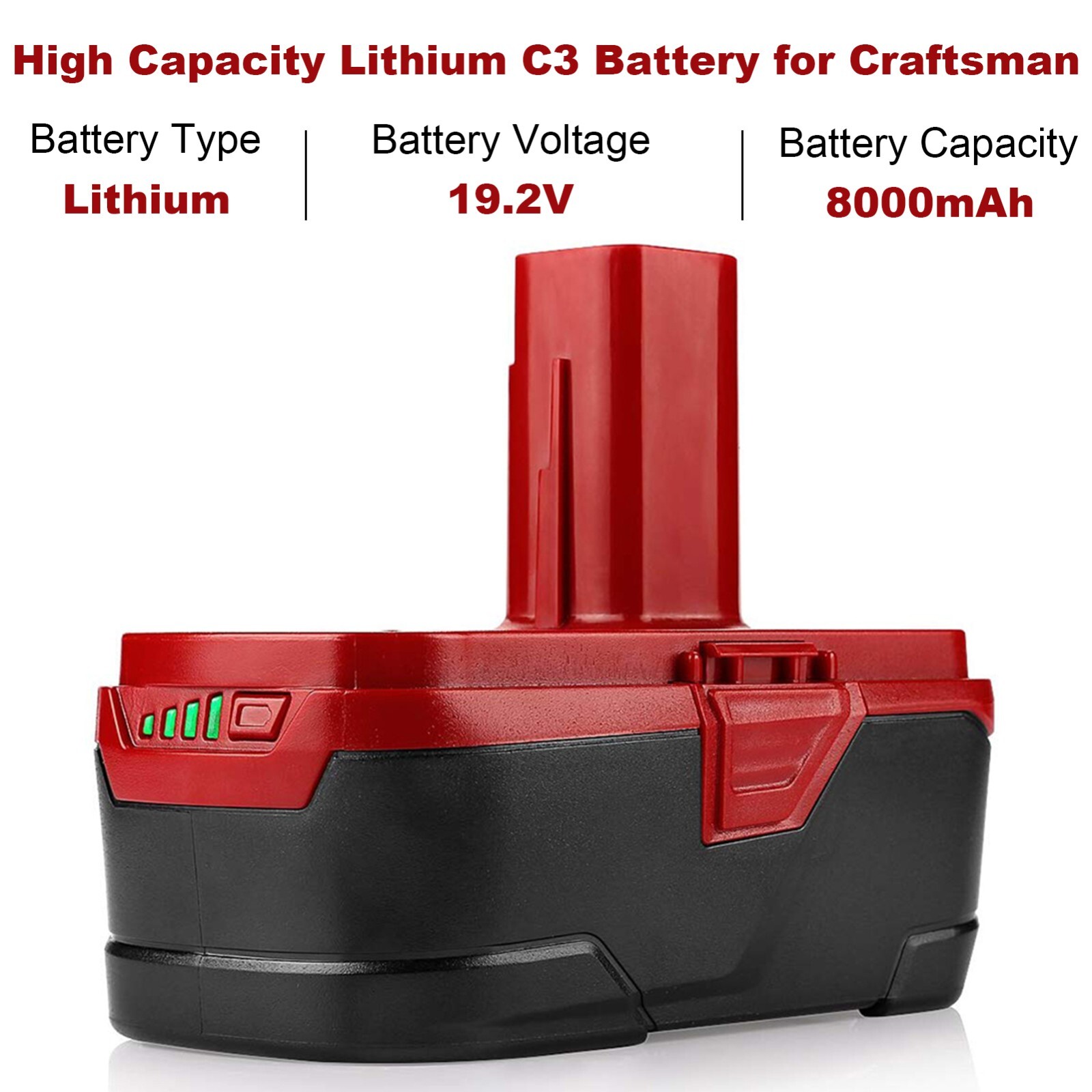 8.0Ah For Craftsman C3 XCP Lithium Ion Battery 19.2Volt 130279005 ...