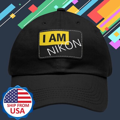 I Am Nikon Camera Logo Black Dad Hat with Leather Patch - Adjustable ...