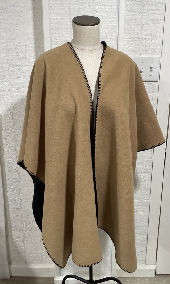 WOOLRICH Black/Tan Fleece REVERSIBLE Wrap SHAWL Warm Thicker Cozy Women ...
