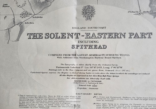 Vintage Nautical Chart - SOLENT, PORTSMOUTH, IoW (1957) - Sea chart ...