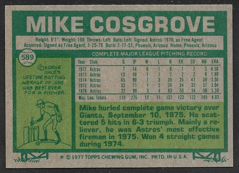 1977 TOPPS #589 Mike Cosgrove HOUSTON ASTROS NM+ A | eBay