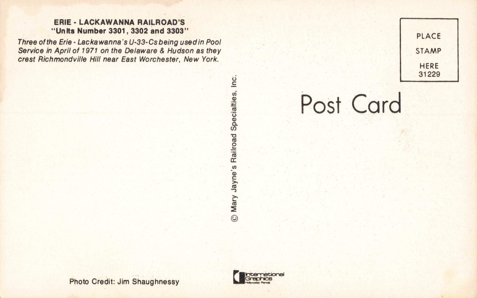Postcard Locomotive Erie Lackawanna Railroads No 3301 3302 3303 U-33-Cs ...
