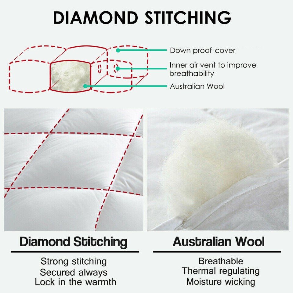 350/500/700GSM All Size Australian Wool Quilt Doona Duvet Down Summer ...